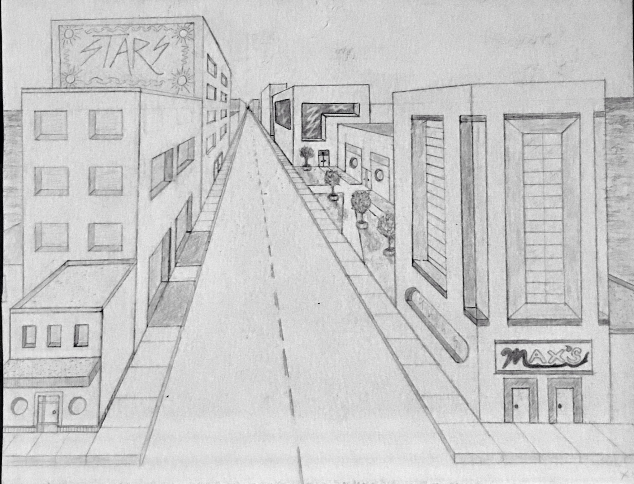 1 Point Perspective Cityscape Inside The Outline
